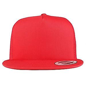Trendy Apparel Shop Flexfit Brand 5 Panel Classic Trucker Flatbill Mesh Snapback Cap - RED