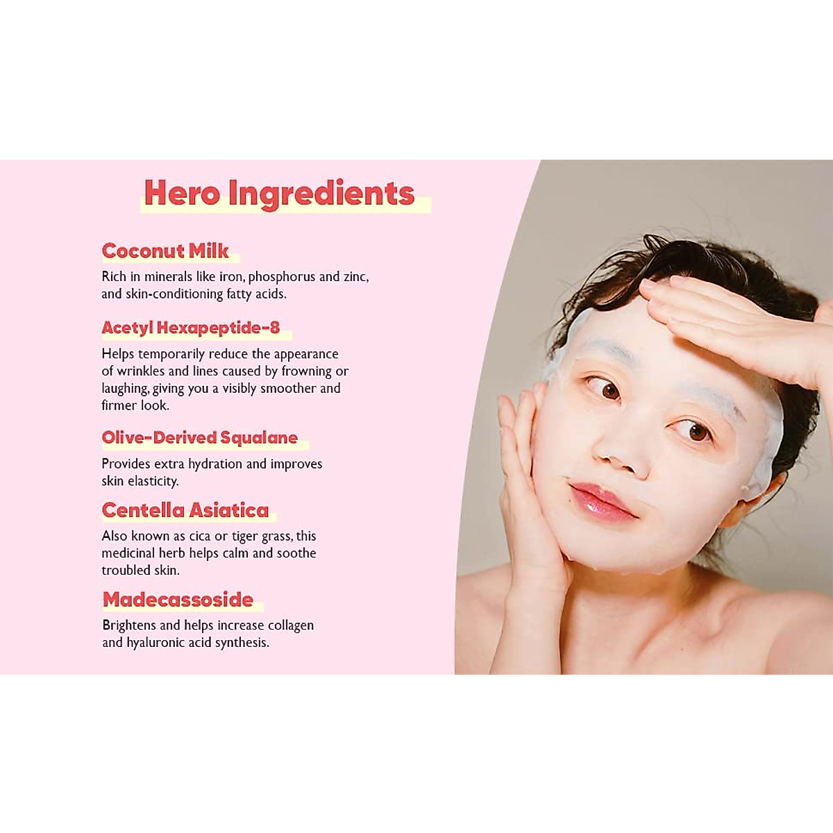 ParadiseGal Moisturizing Face Masks (10-Pack) Korean Skincare Infused with Collagen, Coconut, Acetyl Hexapeptide-8, Niacinamide & Ceramide - Hydrating Solution for Dry Skin