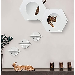 Cat House Wall Mount, Cat Shelves and Perches for Wall Fit Cat Up to 10Lbs, Cat Wall Shelves with 3 Wall Steps and Scratching Pad, Cat Hammock Wall Mount, White