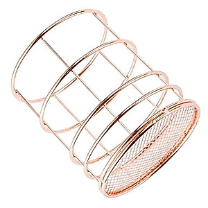 SUYING Hollow Pen Holder Pot, Wrought Iron Makeup Brushes Holder, Desk Tidy Stationery Organizer, Metal Mesh Storage Basket for Home Office