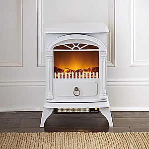 e-Flame USA Hamilton Indoor Compact Freestanding Electric Fireplace Space Heater - Realistic 3-D Wood Burning Flame (Winter White)