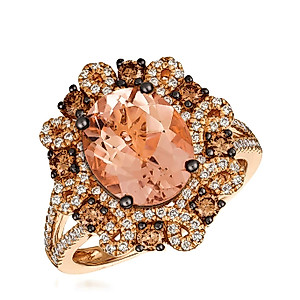 LEVIAN Ring Peach Morganite Chocolate and Vanilla Diamond 3.21 cttw 14K Rose Gold Size 7 NEW