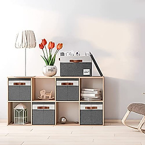 GhvyenntteS Fabric Storage Bins with Lid (6-Pack) Large Closet Storage Bins with Lid and 3 PU Handles, Foldable Fabric Storage Boxes with Label Window for Home Bedroom Office (Grey & Blue, Large)