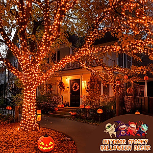 JMEXSUSS 2 Pack Orange Solar Halloween Lights, Total 400 LED 151FT Solar String Lights Outdoor Waterproof, 8 Modes Halloween Lights for Outside Tree Patio Yard Garden Halloween Decorations