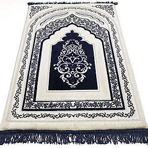 Modefa Luxury Foam Prayer Rug | Padded Cushion Janamaz Sajjada | One Inch Thick Soft Velvet Islamic Namaz Sajadah Carpet (Blue)
