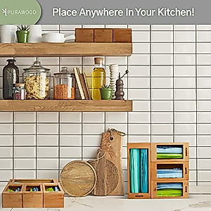Purawood Ziplock Bag Storage Organizer - Natural Bamboo Organizer to Declutter Your Kitchen – Easy & Efficient Ziplock Bag Organizer - Plastic Bag Holder Compatible with all Brands (4-Pack)