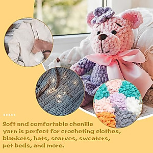 Yizzvb 4 * 3.35oz/100g Chenille Yarn, Velvet Yarn, Chenille Yarn for Crocheting, Blanket Yarn with Big Eye Needles, Stitch Markers, Soft Chenille Yarn for Crocheting Weaving Craft Blankets (Pink)