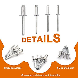ISPINNER 100pcs 3/16" x 1/2" Aluminum Blind Rivets, 4.8 x 12.7mm Pop Rivets, Pack of 100 (Silver)