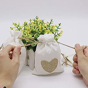 HRX Package Small Burlap Heart Gift Bags with Drawstring, 20pcs Jute Cloth Favor Pouches for Wedding Shower Party Christmas Valentine's Day DIY Craft (3.9 x 5.7 inches)