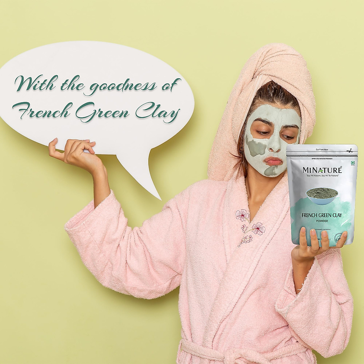 French Green Clay powder by mi nature | 227g(8 oz) (0.5 lb) | Montmorillonite Clay | Facial Care | Skin care