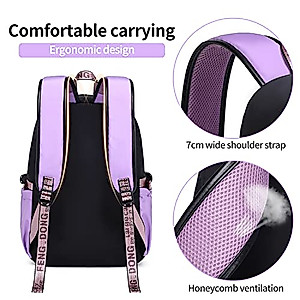 FENGDONG Teenage Girls Bookbag School Backpack Children Casual Daypack Schoolbag for Teens Black Purple