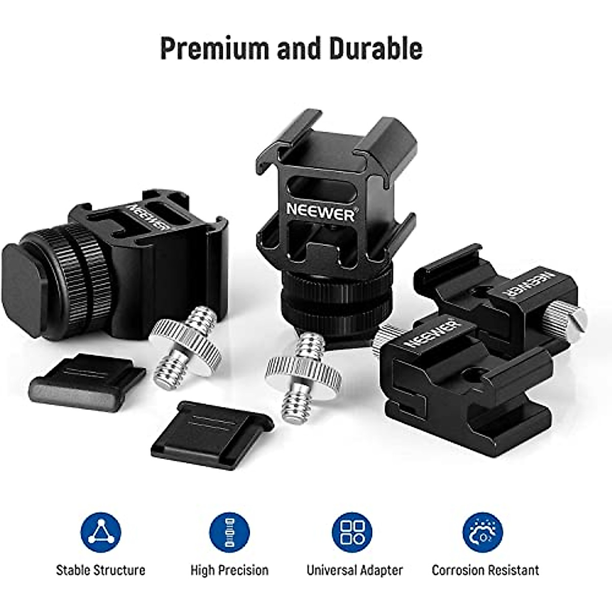NEEWER 8 PCs Hot Shoe Mount Adapter Kit, Including Triple Cold Shoe Mount, 1/4” Screw Adapter, Flash Stand Bracket, and Hot Shoe Cover for DSLR Camera, LED Light, Microphone, Light Stand, Monitor