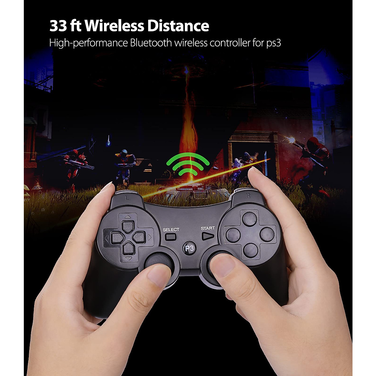 YCCTEAM Wireless Controller Compatible with PS3, Controller Replacement for PS3 with Upgraded High-Precision Joystick, Wireless Remote Gamepad with Charger Cable (Black)