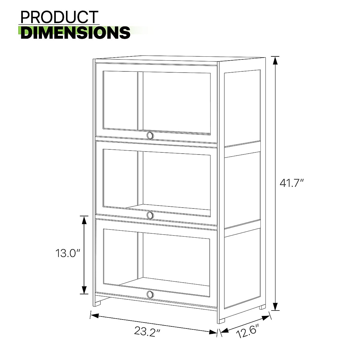 Magshion Bamboo 3-Tier Display Case Bookcase with Clear Acrylic Flip-Up Doors, Brown Kitchen Cabinet Storage Pantry Cabinet Showcase Storage Cabinet Organizer - 23.2" L x 12.6" W x 41.7" H