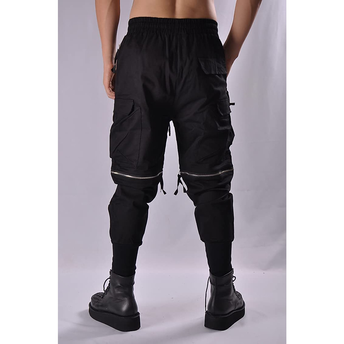 MOKEWEN Men's Women Rivet Zipper Decorate Pockets Cargo Jogger Active Pants 32-33