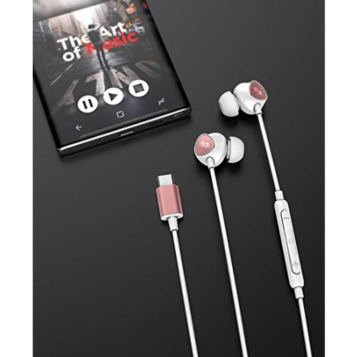 Bolle & Raven USB-C Headphones with Mic, in-Ear Wired Earphones with Inline Remote + Microphone for Type-C Phones Including Pixel 5/6/7 Pro, Galaxy S20/S21/Plus/S22/S23 Ultra (V100 Rose Gold)