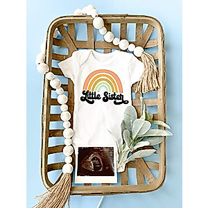 Olive Loves Apple Retro Rainbow Little Sister Sibling Reveal Announcement Bodysuit for Baby Girls Sibling Outfits Vintage Burgundy Bodysuit 6 Months