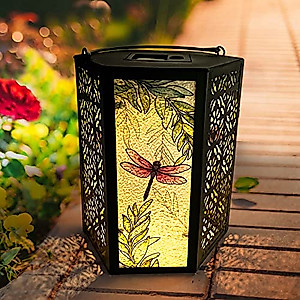Outdoor Lanterns for Patio Waterproof - Solar Lantern Decorative for Porch - Dragonfly Pattern Warm LED Lights - Solar Outdoor Lights Decorative, Decor Gifts for Women, Table Garden Party Decorative