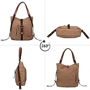 JOSEKO Tote Purse for Women,Canvas Shoulder Bag Handbag Casual School Hobo Bag Convertible Backpack for Work Travel