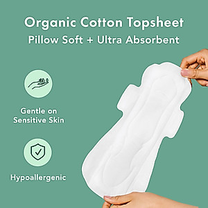 Rael Pads for Women, Organic Cotton Cover - Period Pads with Wings, Feminine Care, Sanitary Napkins, Heavy Absorbency, Unscented, Ultra Thin (Overnight, 30 Count)