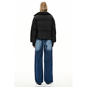 Orolay Women's Winter Oversized Cropped Puffer Jacket Zip Up Short Down Coat Stand Collar Baggy Overcoat Black X-Small