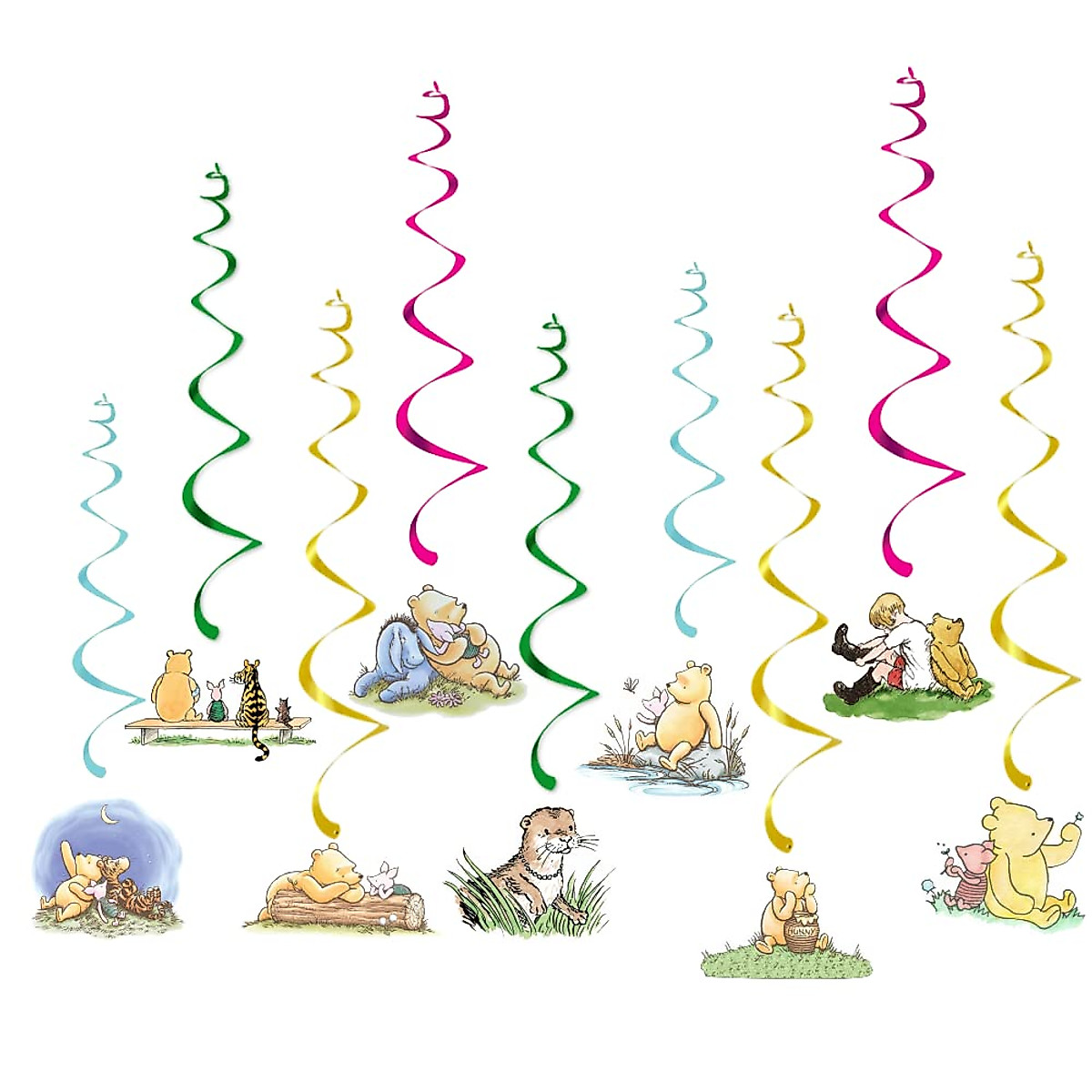 18PCS Winnie Hanging Swirls Winnie Cartoon Themed Hanging Swirl Decor Birthday Supplies Baby Shower Decorations Party Supplies