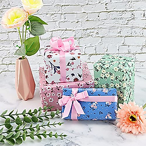 PETOX Gift Wrapping Paper Set 19.7 x 27.5 Inch - Floral Flower Birthday Wrapping Paper for Girls/Women, Wrapping Paper and Ribbon Set for Wedding, Mother's Day (Pack of 10)