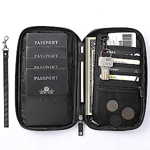 VanFn RFID Travel Passport Wallet, Family Passport Holder, Trip Document Organizer P.Travel Series (Nylon - Black)