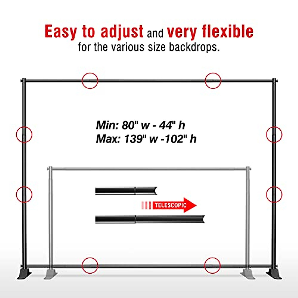 AKTOP 4x7-8x10 FT Extra Thick Backdrop Banner Stand, Heavy Duty Adjustable Step and Repeat Stand for Parties & Photography, Portable Trade Show Photo Booth Background with Carrying Bag