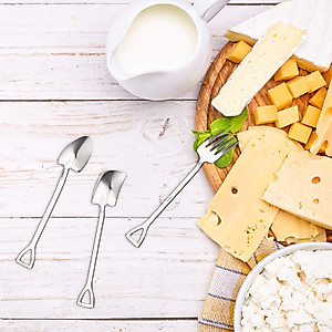9 Pcs Mini Shovel Spoons and Fork Set for Desserts Include 3 Shovel Shape Spoons 3 Pointed Spoons and 3 Stainless Steel Fork Spoons Ice Cream Spoons for Home Party Kitchen Restaurant Bistro (Silver)