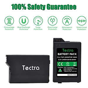 Tectra PSP 2000 Battery, 2400mAh 3.6V Rechargeable Battery Replacement for Sony PSP 3000 / PSP Slim 2000, PSP-2001, PSP-3000, PSP-3001, PSP-3002, PSP-3004, PSP-S110 Console