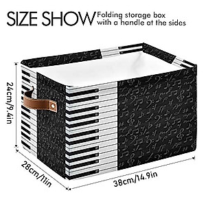AUUXVA Storage Basket Piano Keyboard Music Note Storage Cube Box Durable Canvas Collapsible Toy Basket Organizer Bin with Handles for Shelf Closet Bedroom Home Office