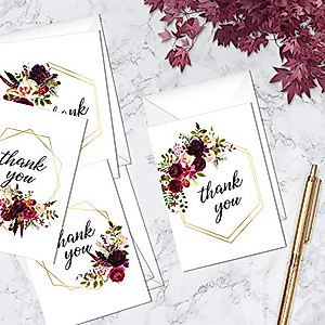 Fall Floral Thank You Notes / 24 Appreciation Cards And White Envelopes / 4 Thanks Flower Frame Note Card Designs / 3 1/2" x 4 7/8" Thank You Greeting Cards/Made In The USA