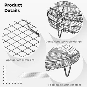 Homaisson Air Fryer Racks, Three Stackable 7.8 inch Air Fryer Racks for 4.2QT - 5.8QT Air fryers, Stainless Steel Dehydrator Air Flow Racks for Ninja, Gowise, Phillips Air Fryers, Ovens, Press Cookers (Round)