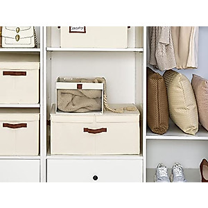 StorageWorks 55L Storage Bin, Decorative Closet Storage Box with Double-Open Lid, Divider Board and 3 PU Handles, Hand Wash, Canvas, Ivory White, Extra Large