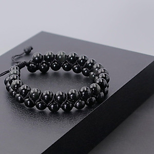 GENASTO Black Obsidian Stone Beads Bracelet Natural Tiger Eye Lava Rock Stone Prayer Mala Beads Adjustable Oil Diffuser Bracelet for Men Women