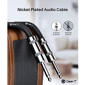 GearIT Audio Instrument Cable (25ft) 1/4 Inch to 1/4 inch Straight Male to Male for AMP Cord, Bass and Electric Guitar - Black/White
