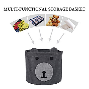InfiBay Baby Toy Storage, Cotton Rope Storage Basket with Bear Design, Toy Storage Bin with Handles, Woven Laundry Hamper, Baby Nursery Organizer for Toys, Blanket, Clothes, Towels, 12”(D) x 11”(H)