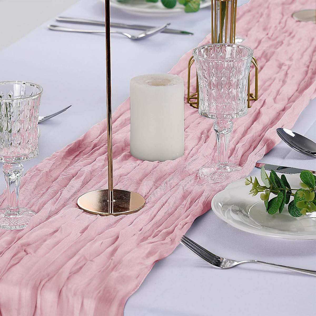 flohar 6 Pack Pink Cheesecloth Table Runner 9ft,17 x 108 inch Gauze Table Runners Rustic Romantic Wedding Runner for Wedding Bridal Shower Fall Decoration