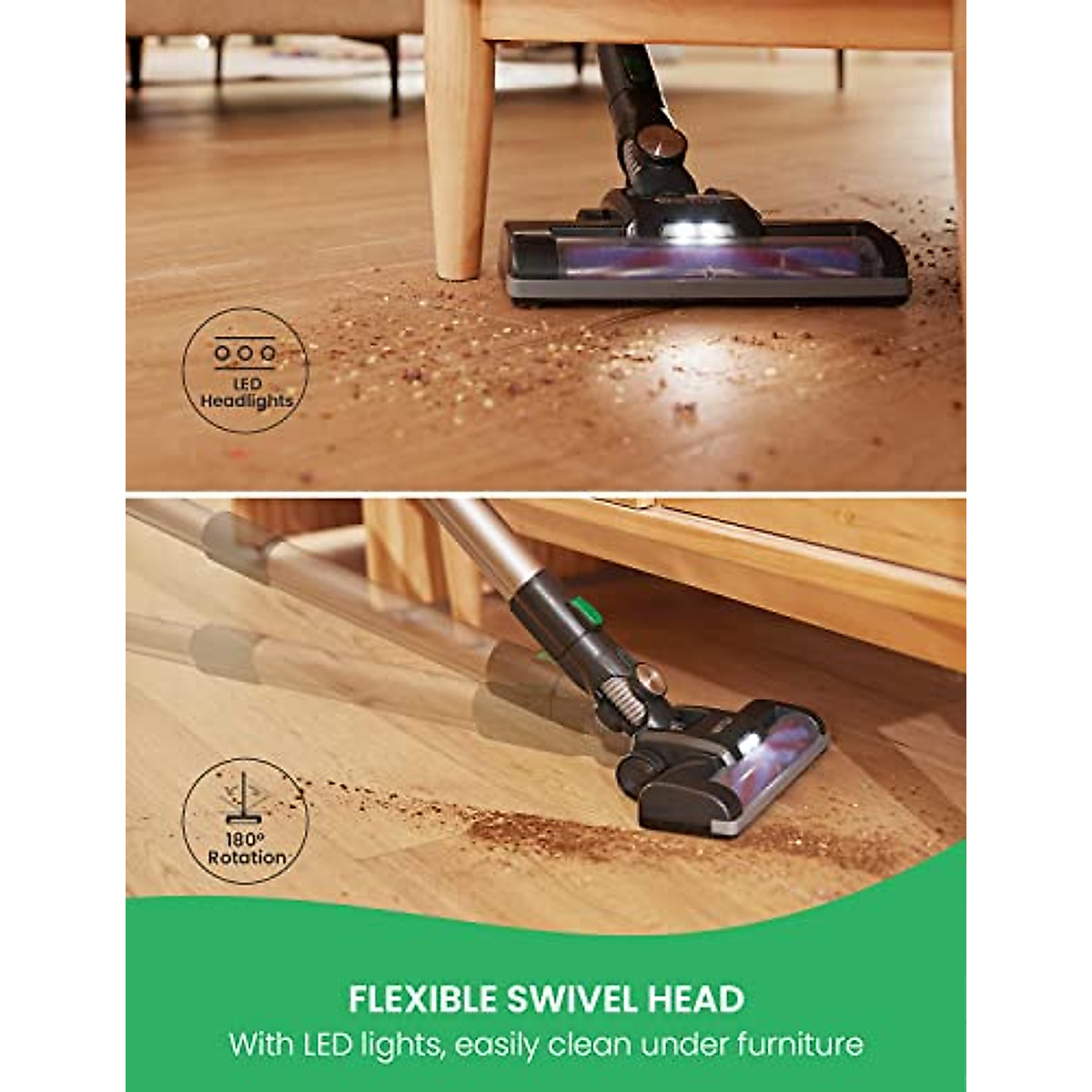 Vactidy Cordless Vacuum Cleaner, Lightweight Stick Vacuum with 20Kpa Suction, Detachable Battery, Max 35mins Runtime, 6 in 1 Handheld Vacuum Cordless for Hard Floor Carpet Pet Hair