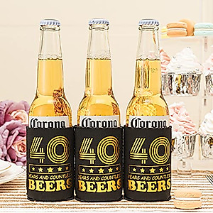 Crisky 40th Birthday Can Cooler Happy 40th Birthday Decorations for Men, Can Coolies Beverage Sleeve for 40 Year Old Birthday Gift Ideas Birthday Party Favors for Him, 12 Pack, Black & Gold