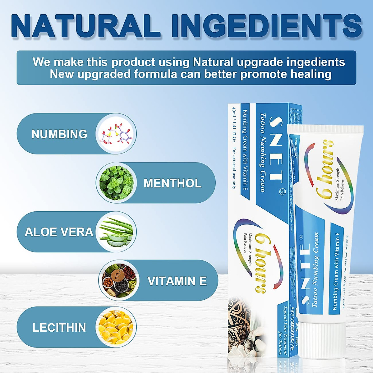 Tattoo Numbing Cream, ( 1.41Oz ) 6 - 8 Hours Painless Tattoo Numbing Cream, Numbing Cream with Aloe Vera, Vitamin E, Lecithin