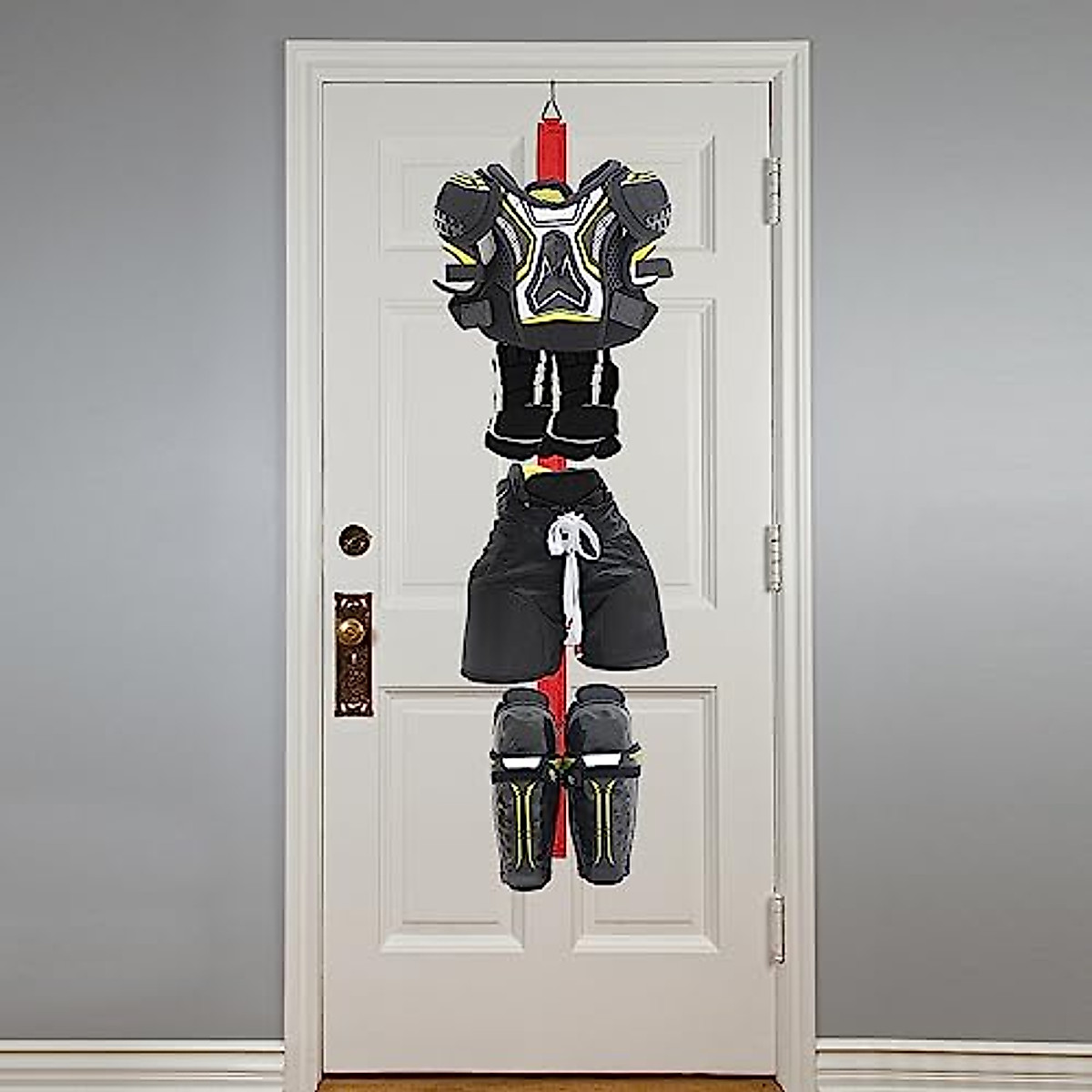 JYSILIYH Hockey Hanger Portable Hanging Dryig Rack Hockey Gifts for Home and Outdoor Using in Ice Hockey Skating Football Camping Fishing 5 Hooks (Red)