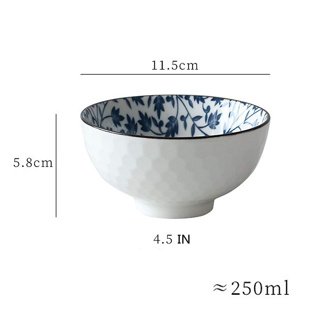 Set of 4 Porcelain Japanese Bowls W Gift Box for Ramen Noodle Udon Noodle Rice Vietnamese Soup Cereal Pho Popcorn Oatmeal (Traditional Blue and White)