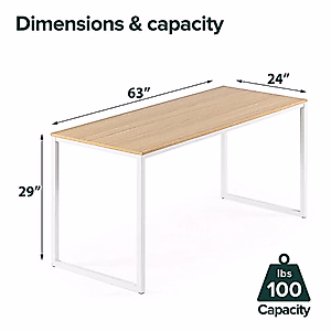 ZINUS Jennifer 63 Inch White Frame Desk, Computer Workstation, Office Desk, Easy Assembly, Natural