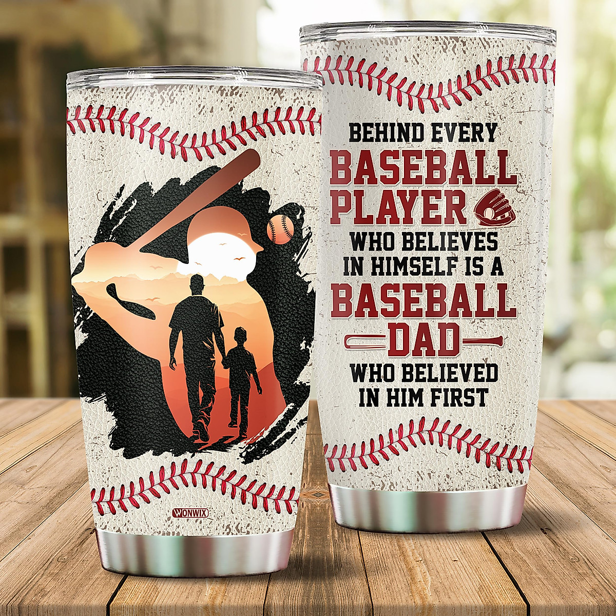 WONWIX Tumbler Gifts for Baseball Dad Stainless Steel with Lid 20 oz Thermos Cup Behind Every Softball Players Travel Coffee Mug Gift for Sport Lover Birthday Fathers Day Christmas