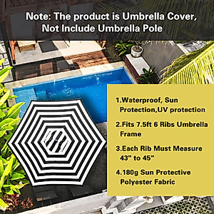 Sunnyglade 7.5Ft 6 Ribs Umbrella Canopy Replacement Patio Top Cover For Market Umbrella (Black and White)