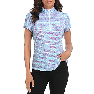 LRD Women's Golf Polo Shirts Short Sleeve Tennis Shirt UPF 30 Quarter Zip Up Mini Abstract/Pink - XS