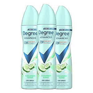 Degree Antiperspirant Deodorant Cucumber Burst 3 count Dry Spray 72-Hour Sweat & Odor Protection Deodorant Spray For Women With Body Heat Activated Technology​ 3.8 oz