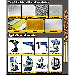 HSS Cobalt Drill Bit Set 17/64 Inch 10Pcs M35 Co Twist Jobber Length Steel Metal Drill Bits